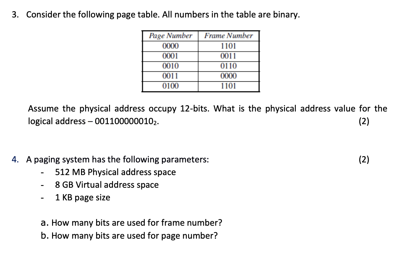 Solved 3. Consider the following page table. All numbers in | Chegg.com