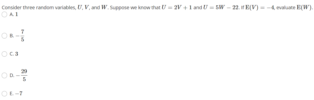 Solved Consider three random variables, U,V, and W. Suppose | Chegg.com