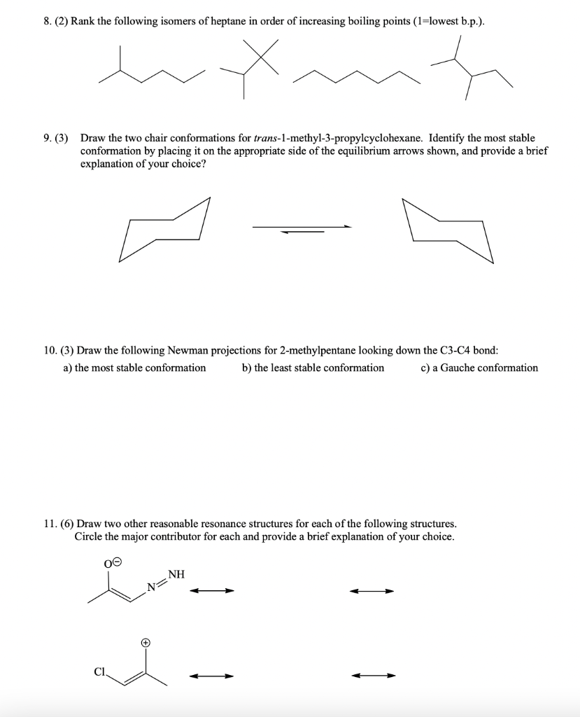 Solved 8. (2) Rank the following isomers of heptane in order | Chegg.com