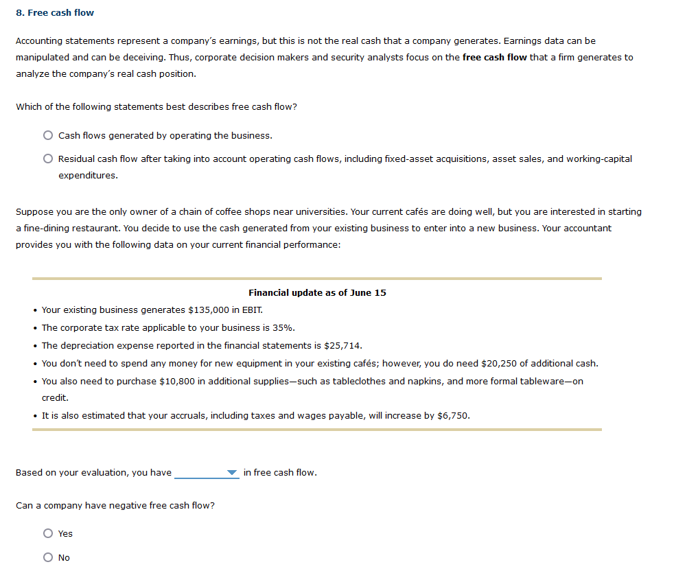 Solved Free cash flowAccounting statements represent a | Chegg.com