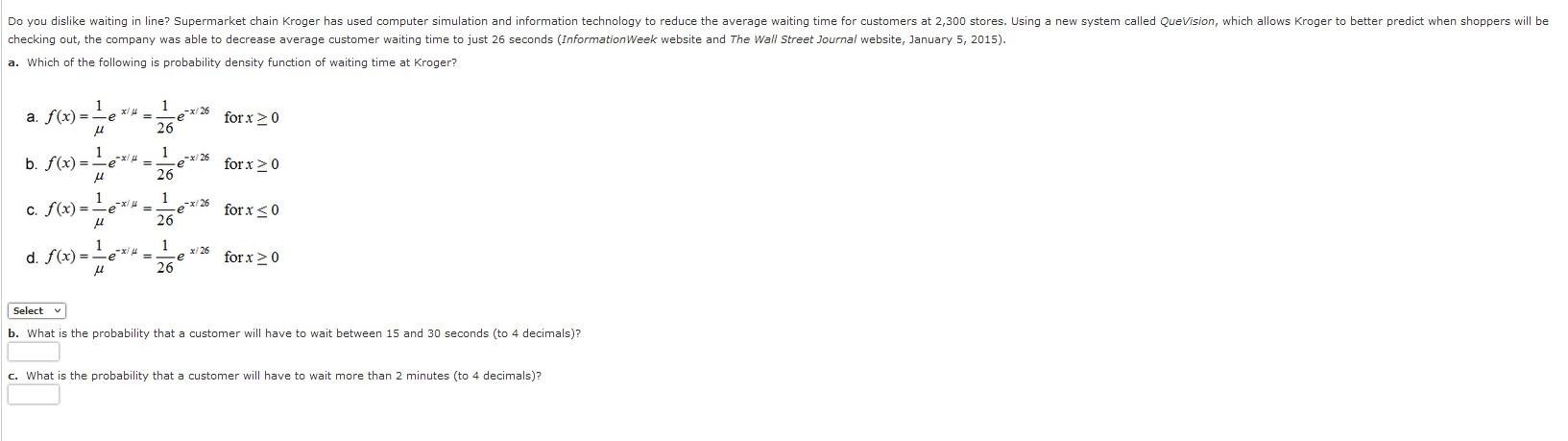 Solved Do you dislike waiting in line? Supermarket chain | Chegg.com