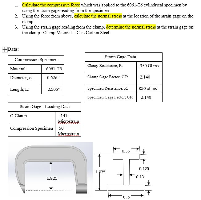 1. Calculate the compressive force which was applied | Chegg.com