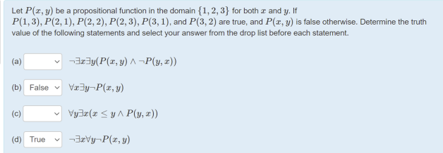 Solved Let P(x,y) be a propositional function in the domain | Chegg.com