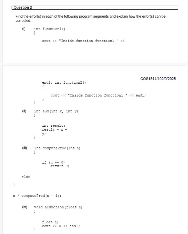 Solved Find the error(s) ﻿in each of the following program | Chegg.com