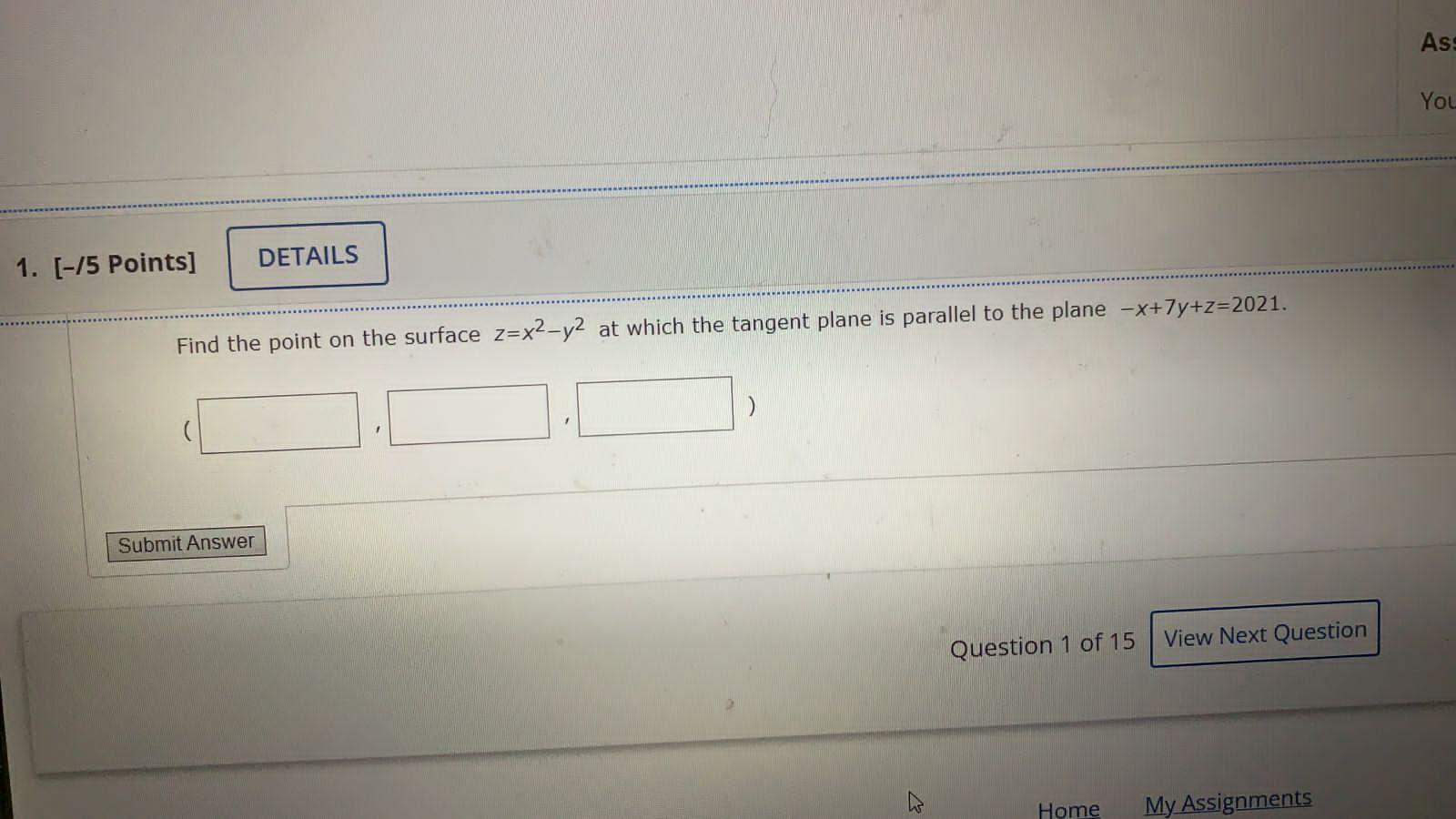 Solved Find the point on the surface z=x2−y2 at which the | Chegg.com