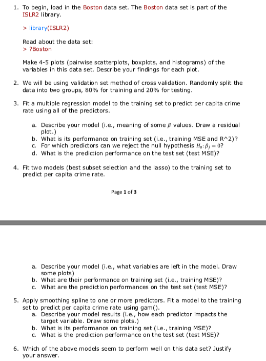 Solved 1. To begin, load in the Boston data set. The Boston | Chegg.com