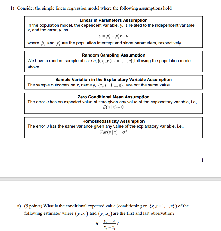 Solved 1) Consider the simple linear regression model where | Chegg.com
