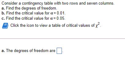 Solved Consider a contingency table with two rows and seven | Chegg.com