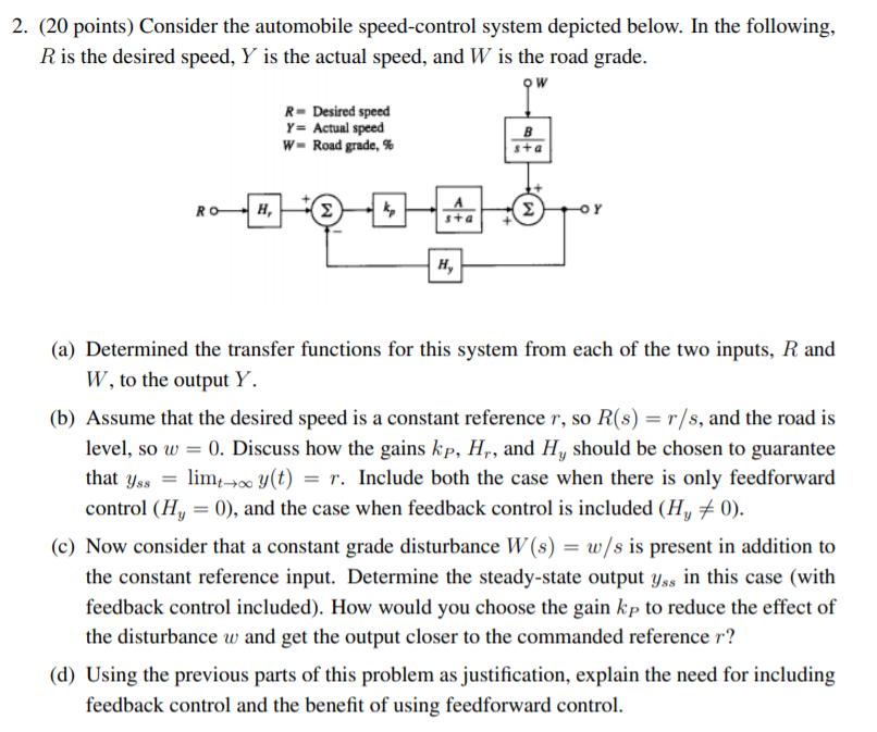 Solved 2. (20 points) Consider the automobile speed-control | Chegg.com