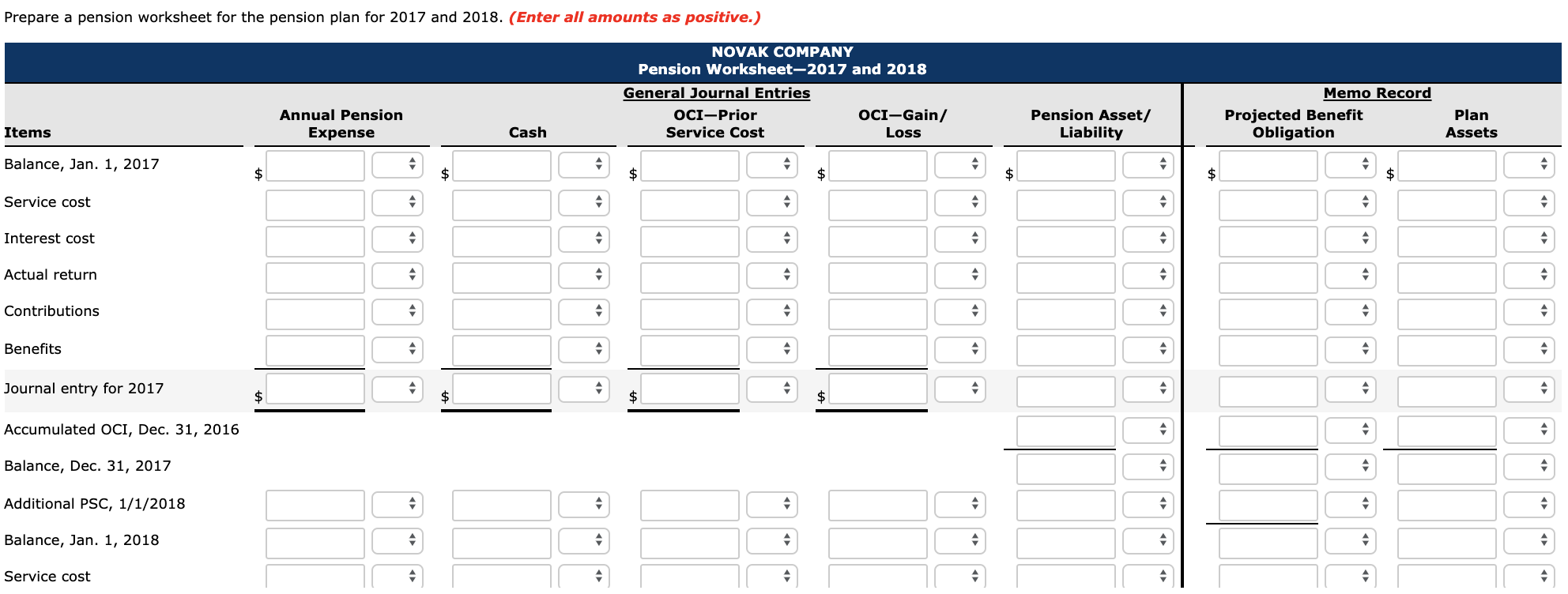 Solved Prepare a pension worksheet for the pension plan | Chegg.com