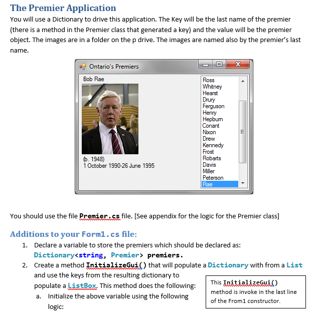 Solved The Premier Application You will use a Dictionary to | Chegg.com