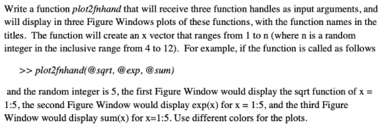 Solved Write a function plot2fnhand that will receive three | Chegg.com