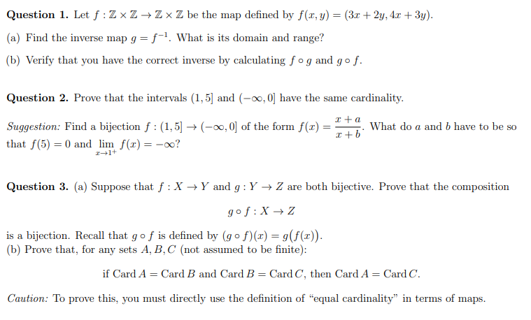 Solved Question 1. Let f:ZxZ+Zx Z be the map defined by f(x, | Chegg.com