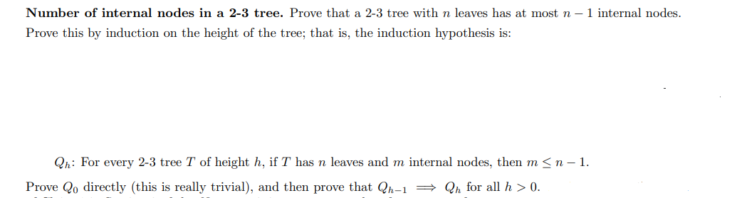 Number of internal nodes in a 2-3 tree. Prove that a | Chegg.com
