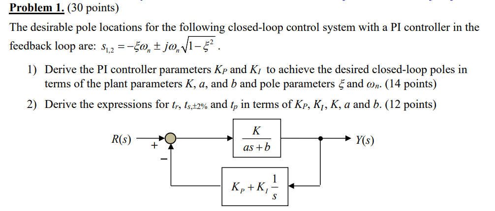 Solved The desirable pole locations for the following | Chegg.com