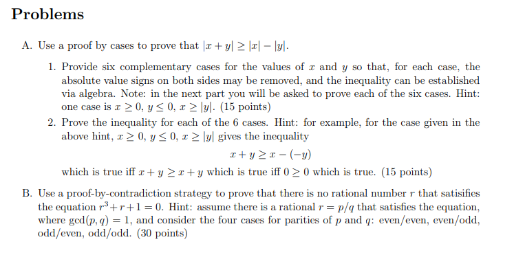 Use a proof by cases to prove that |x + y| ≥ |x| − | Chegg.com