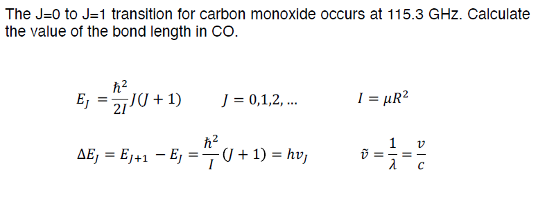 Solved The J=0 to J=1 transition for carbon monoxide occurs | Chegg.com