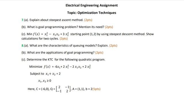 Solved Electrical Engineering Assignment Topic: Optimization | Chegg.com