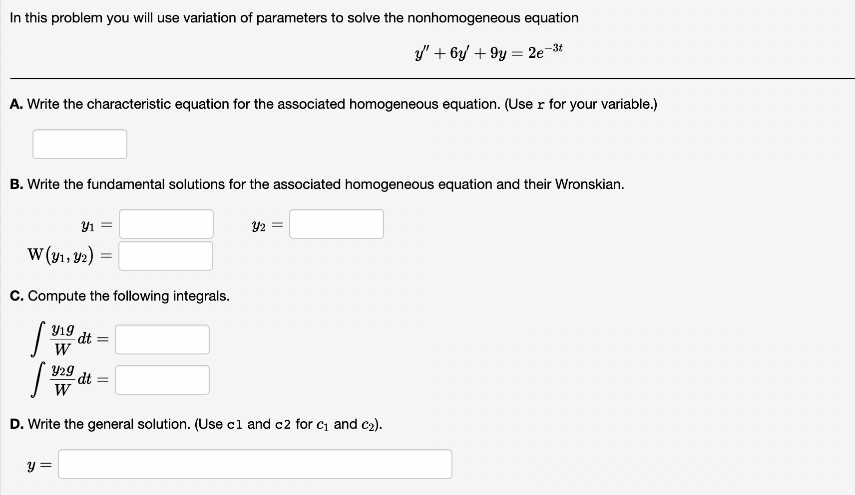Solved In this problem you will use variation of parameters | Chegg.com