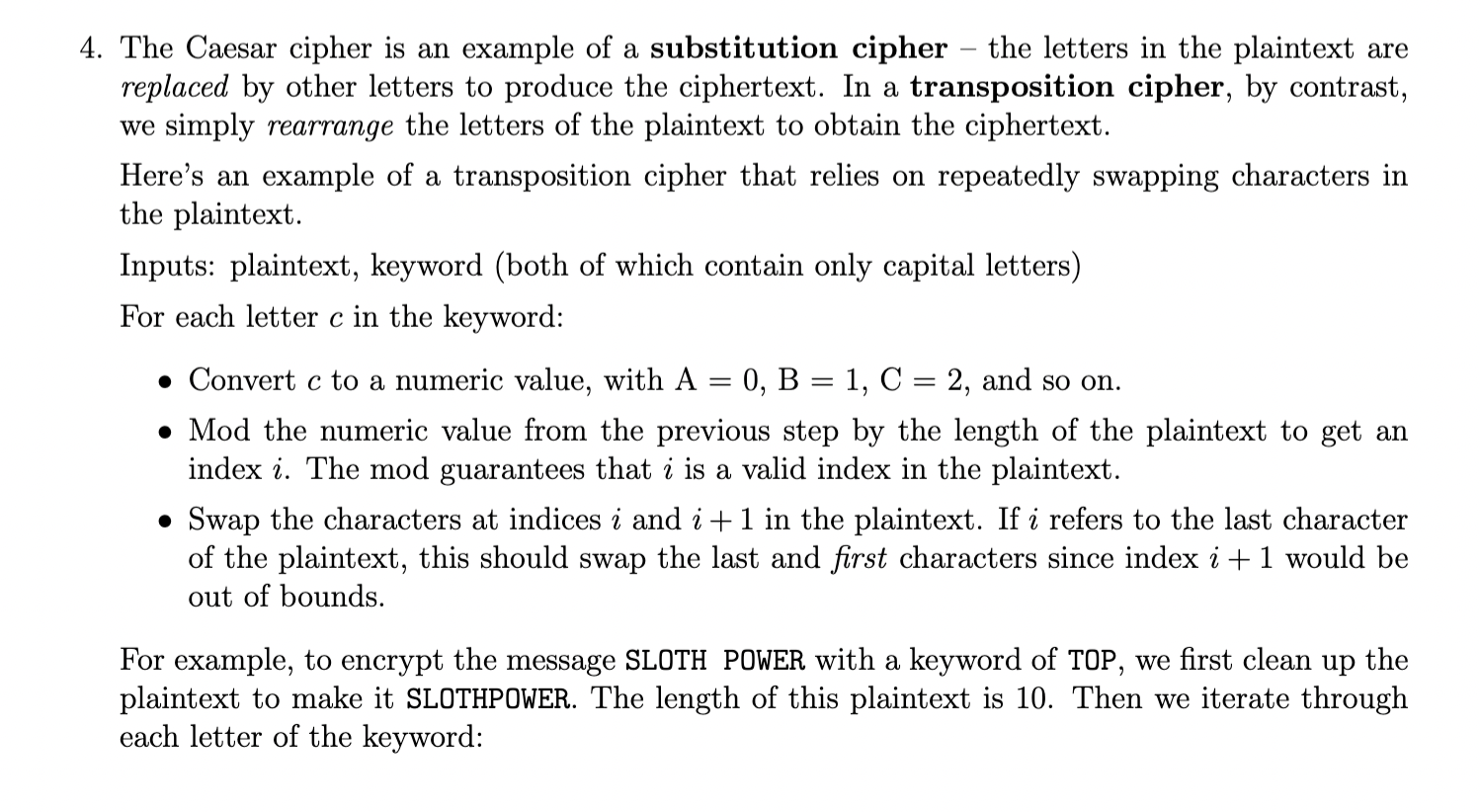 Solved 4. The Caesar cipher is an example of a substitution | Chegg.com
