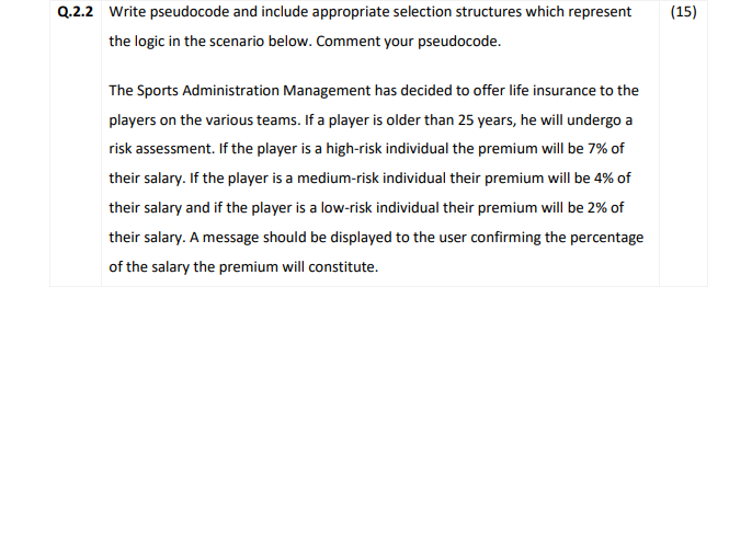Solved 2 Write pseudocode and include appropriate selection | Chegg.com