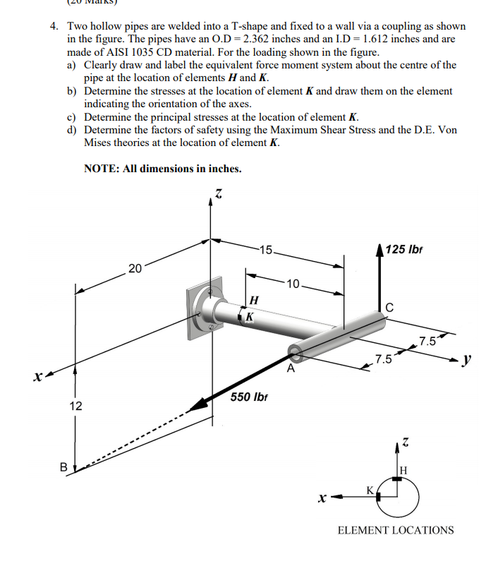 Solved 4. Two hollow pipes are welded into a T-shape and | Chegg.com