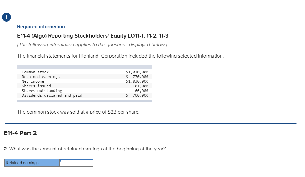 Solved Required information E11-4 (Algo) Reporting | Chegg.com