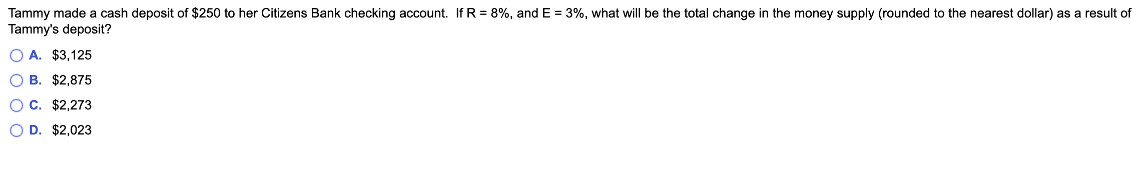 Solved Tammy made a cash deposit of $250 to her Citizens | Chegg.com