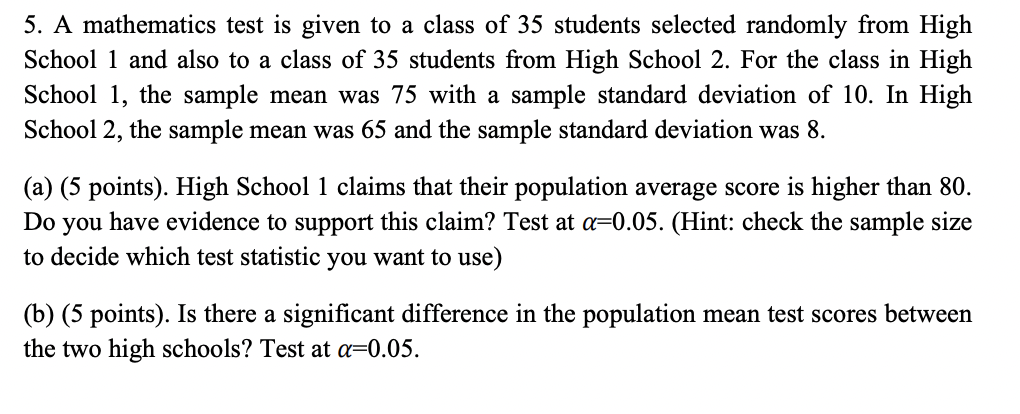 Solved 5. A mathematics test is given to a class of 35 | Chegg.com