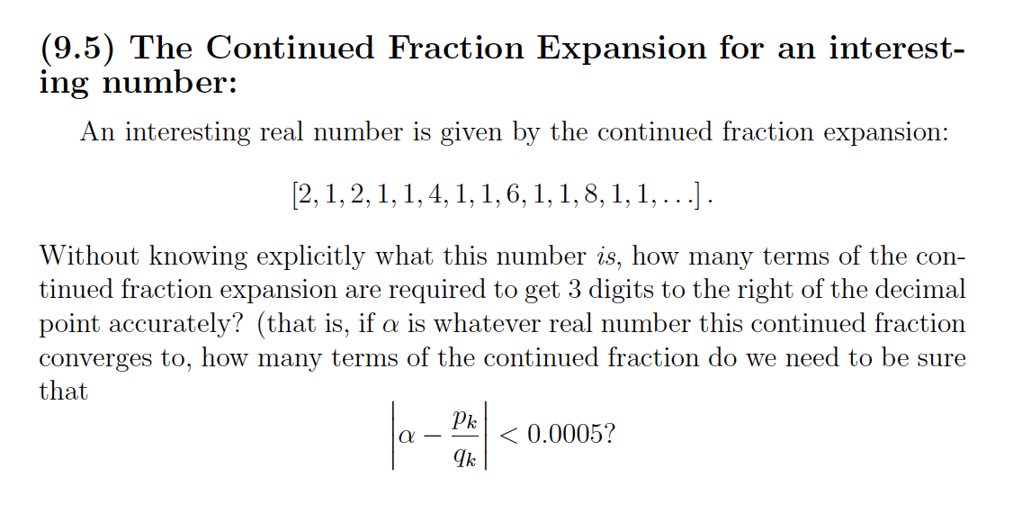 Solved (9.5) The Continued Fraction Expansion for an | Chegg.com