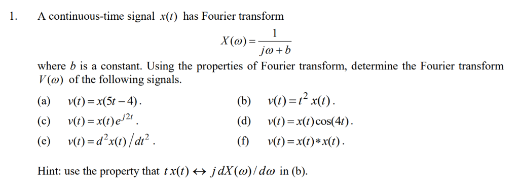Solved A continuous-time signal x(t) has Fourier transform | Chegg.com