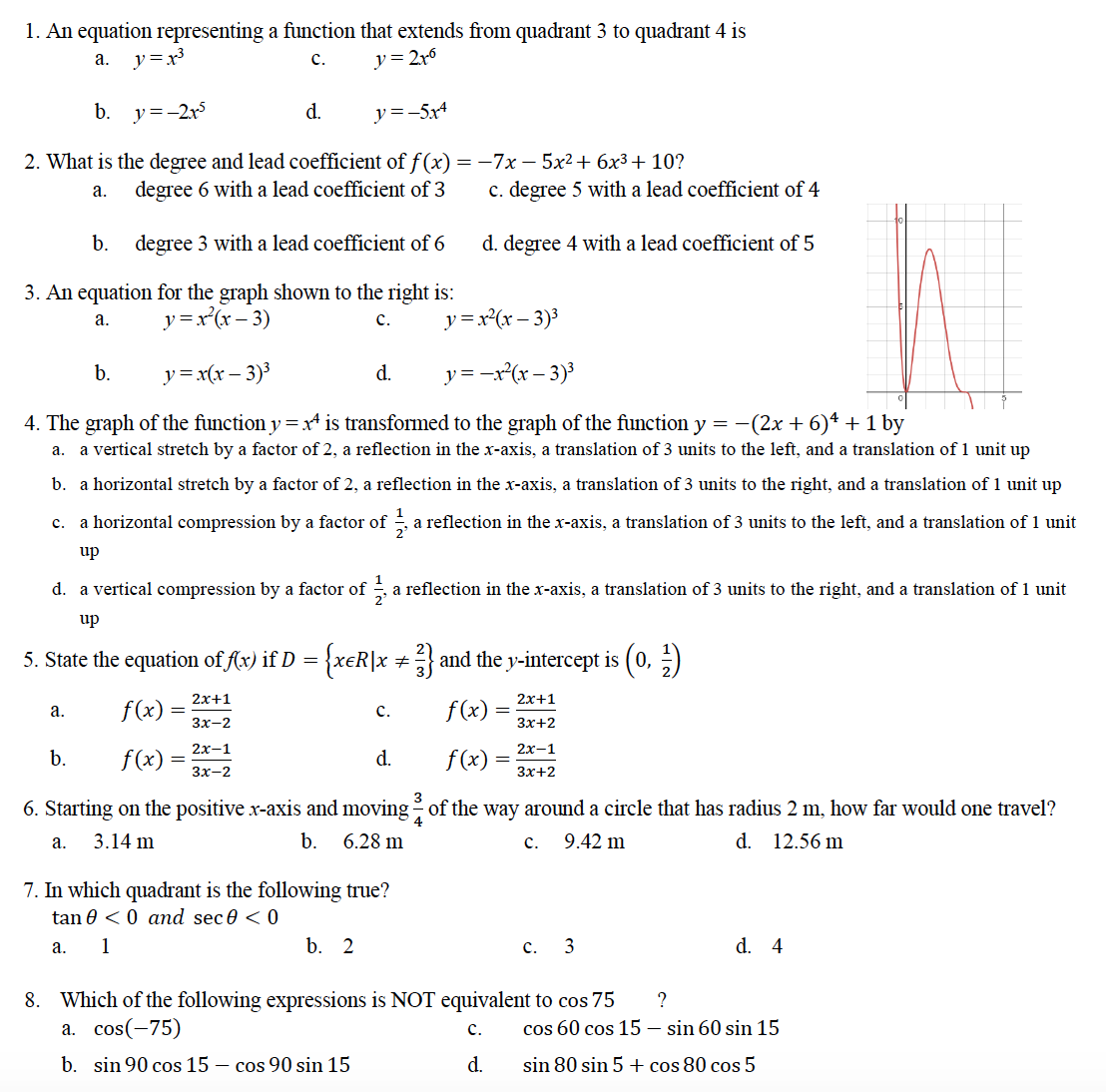 1. An equation representing a function that extends | Chegg.com