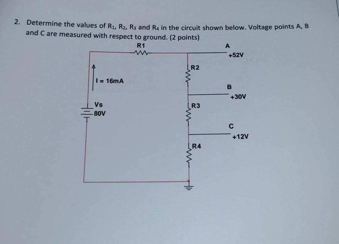 Solved 2. Determine the values of R1,R2,R3 and R4 in the | Chegg.com