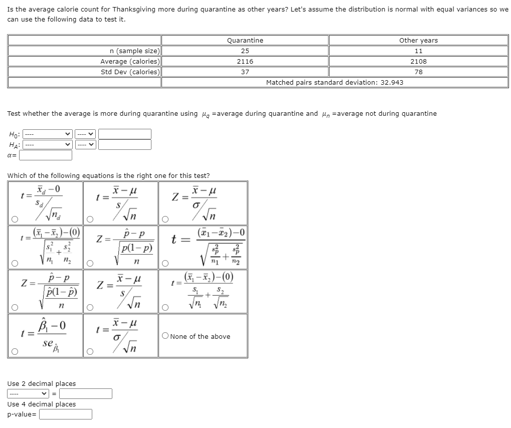 Solved Is the average calorie count for Thanksgiving more | Chegg.com