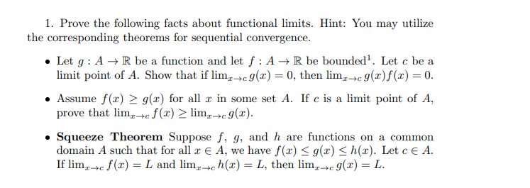 Solved 1. Prove the following facts about functional limits. | Chegg.com