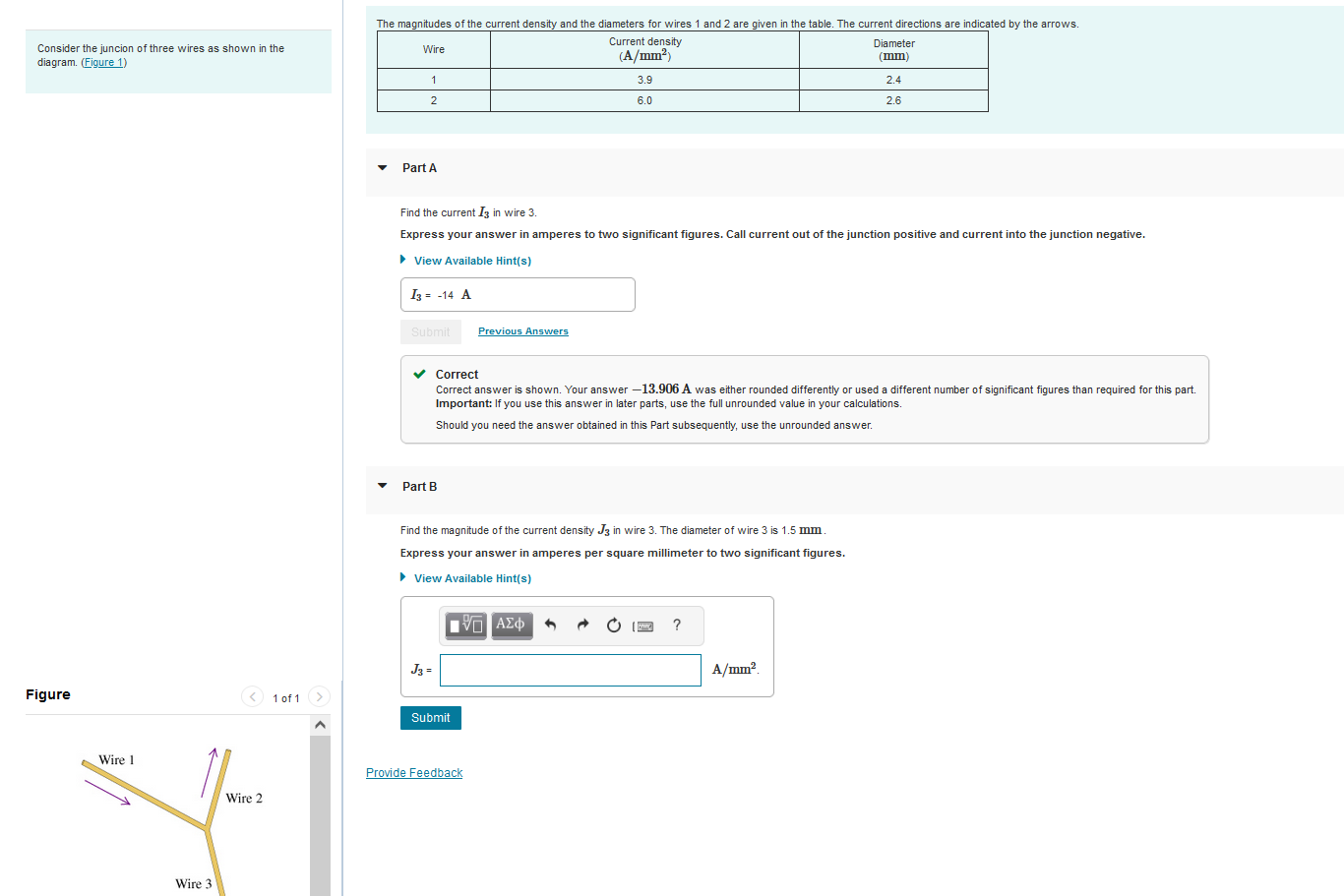 Solved Consider the juncion of three wires as shown in the | Chegg.com