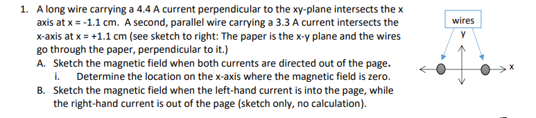 Solved 1. A long wire carrying a 4.4 A current perpendicular | Chegg.com