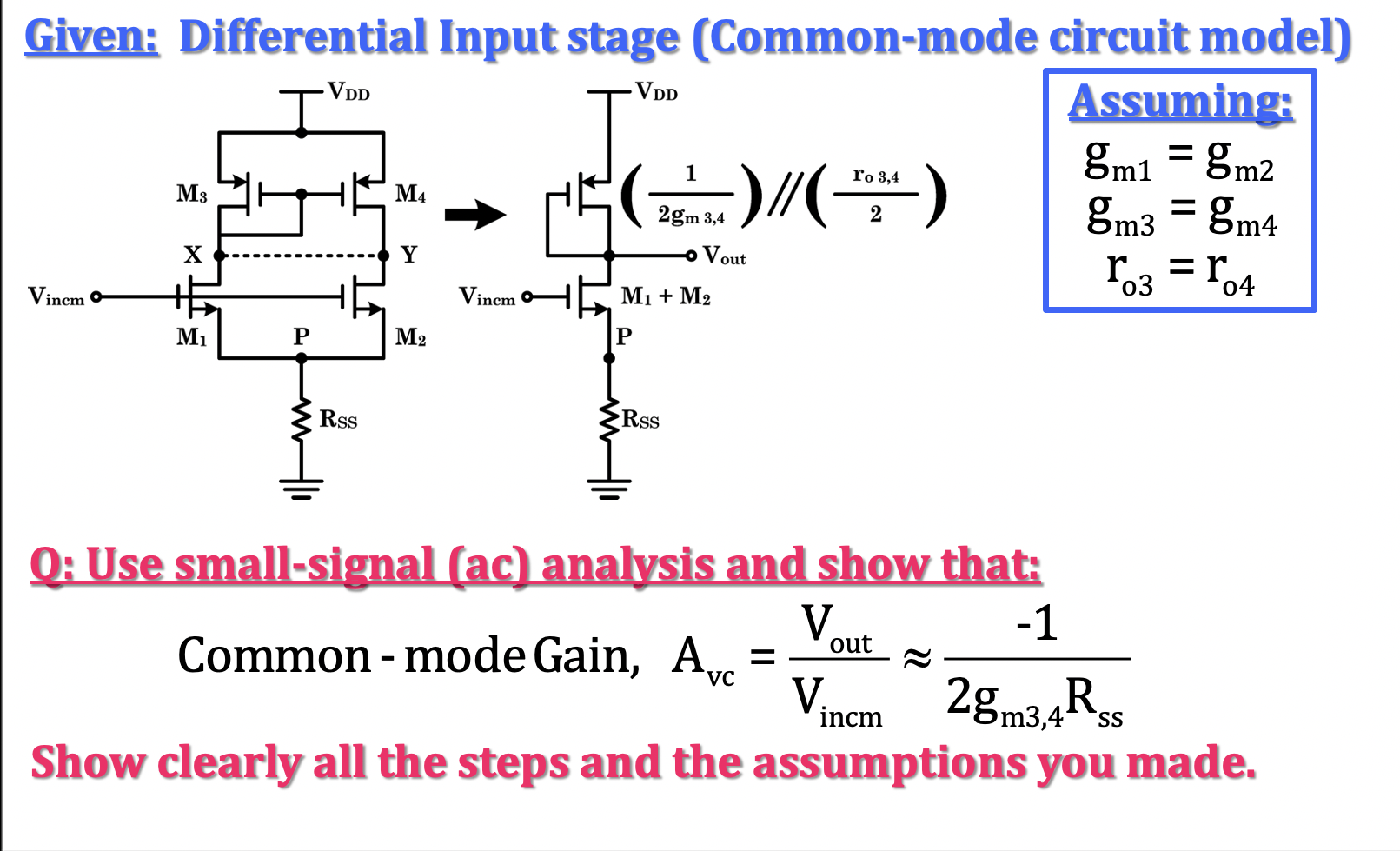 Solved VDD VDD Given: Differential Input stage (Common-mode | Chegg.com Solved VDD VDD Given: Differential Input stage (Common-mode | Chegg.com