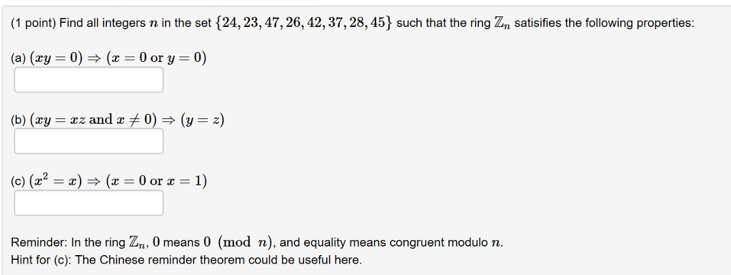 Solved (1 point) Find all integers n in the set {24,23, | Chegg.com