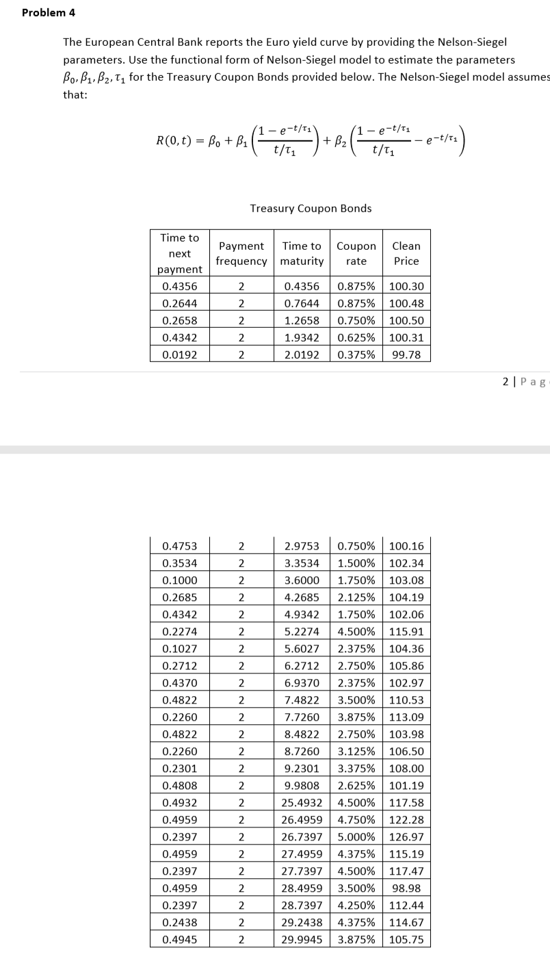 Problem 4 The European Central Bank reports the Euro | Chegg.com