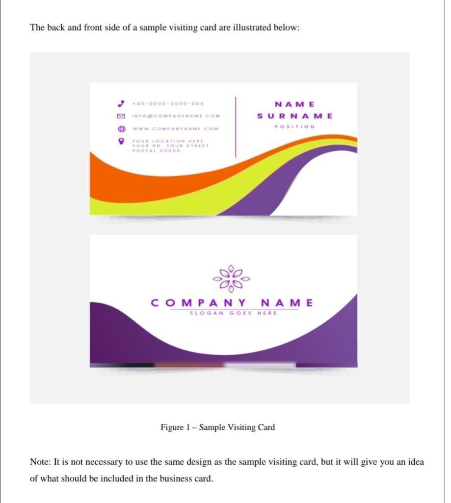 The back and front side of a sample visiting card are | Chegg.com