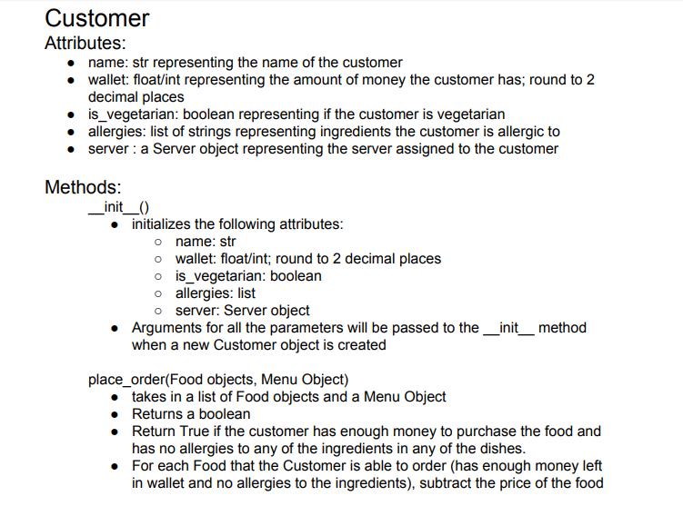 Solved The following class with methods and attributes is to | Chegg.com