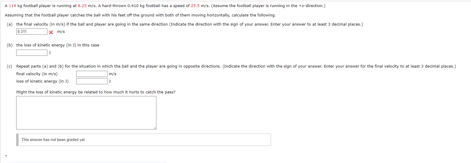 Solved Assuming that the football player catches the ball | Chegg.com