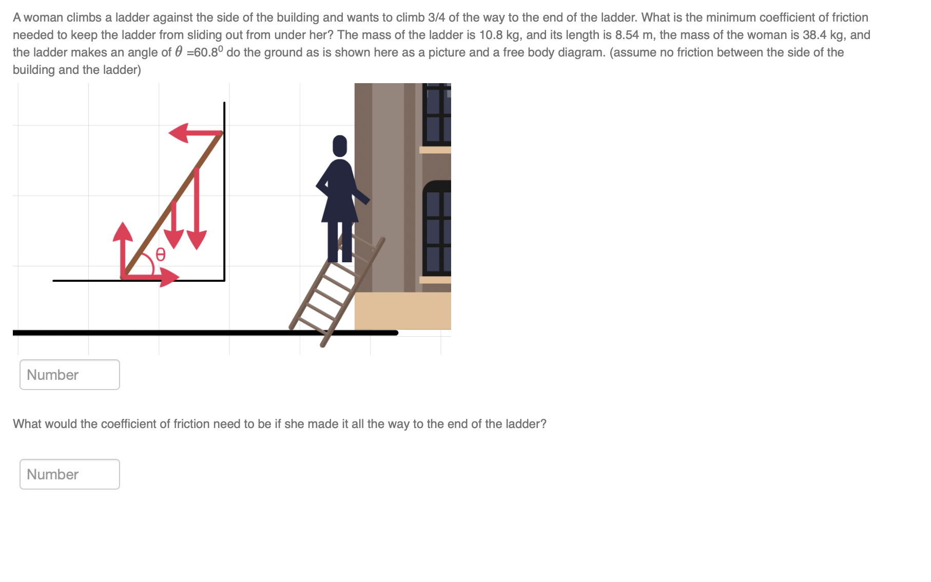 Solved A woman climbs a ladder against the side of the | Chegg.com