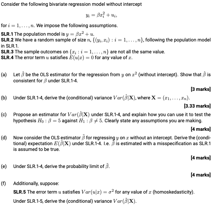 Solved Consider the following bivariate regression model | Chegg.com