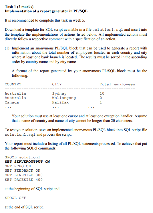 Solved Task 1 (2 marks) Implementation of a report generator | Chegg.com Solved Task 1 (2 marks) Implementation of a report generator | Chegg.com