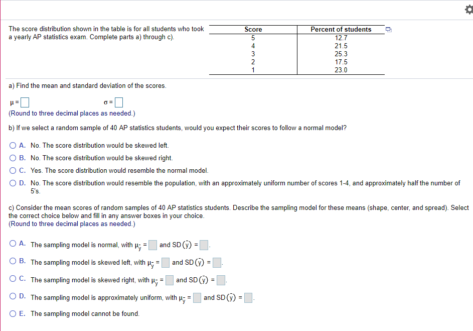 Solved 0 The score distribution shown in the table is for | Chegg.com