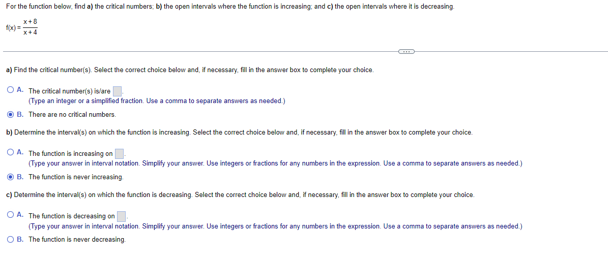 Solved For The Function Below Find A The Critical Numbers