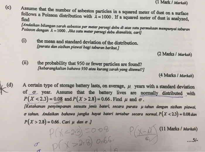 Solved 1 Mark/ Markah) (c) Assume that the number of | Chegg.com