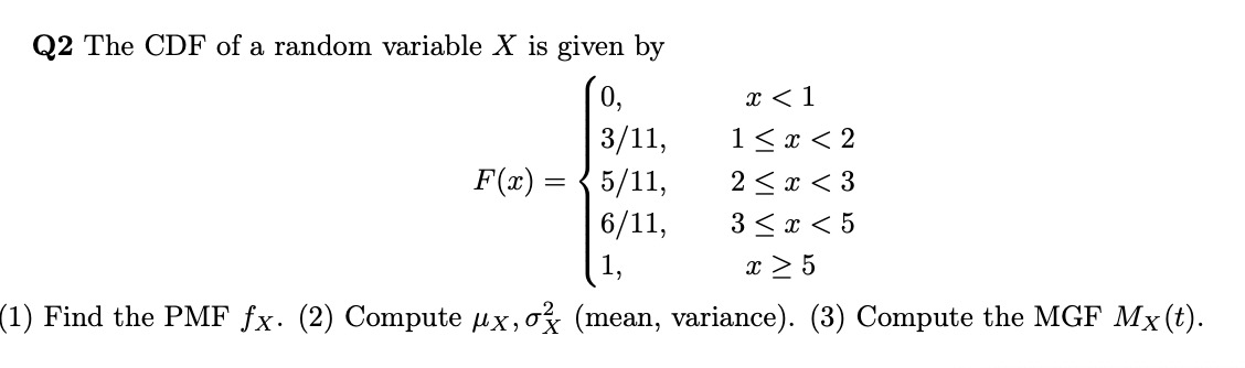Solved Q2 The CDF of a random variable X is given by o, x